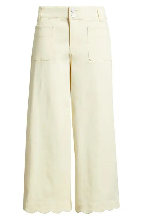 Wit & Wisdom Scallop Patch Pocket High Waist Crop Wide Leg Twill Pants - Lemon Lush