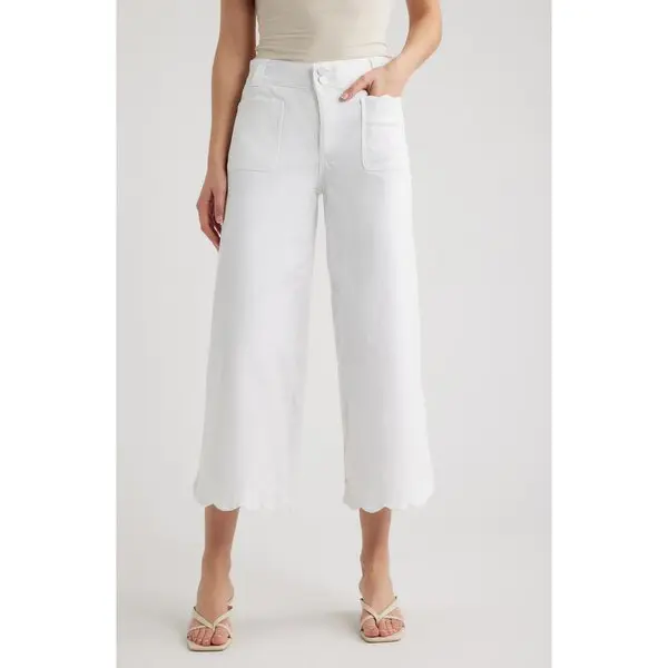 Wit & Wisdom Scallop Patch Pocket High Waist Crop Wide Leg Twill Pants - Optic White