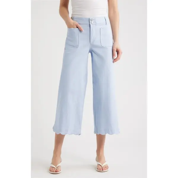 Wit & Wisdom Scallop Patch Pocket High Waist Crop Wide Leg Twill Pants - Periwinkle