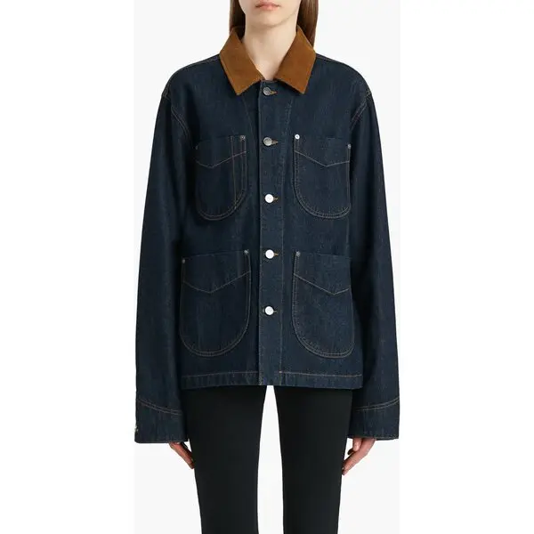 Khaite Wyatt Corduroy-collar Denim Chore Coat