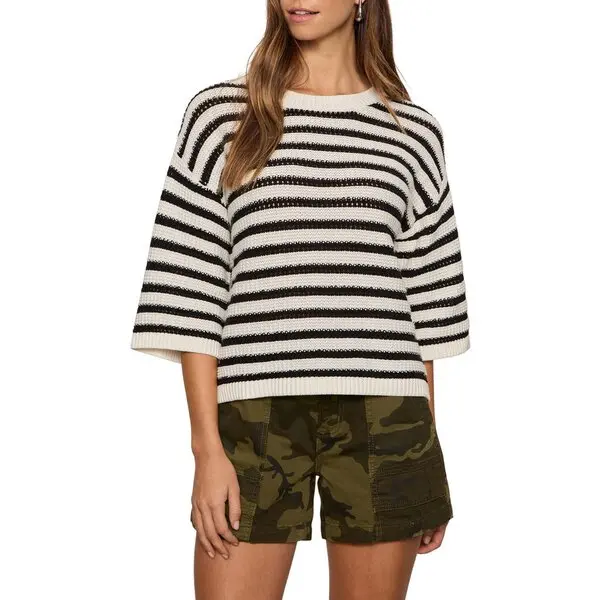Sanctuary Elle Stripe Crochet Knit Sweater - Black/chalk White