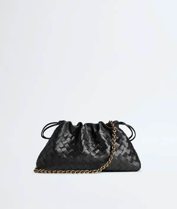 Bottega Veneta Intrecciato Calfskin Leather Pouch With Chain - Black