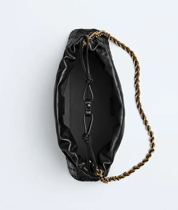 Bottega Veneta Intrecciato Calfskin Leather Pouch With Chain - Black