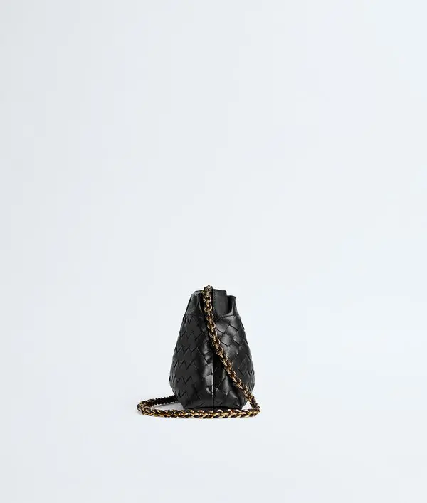 Bottega Veneta Intrecciato Calfskin Leather Pouch With Chain - Black