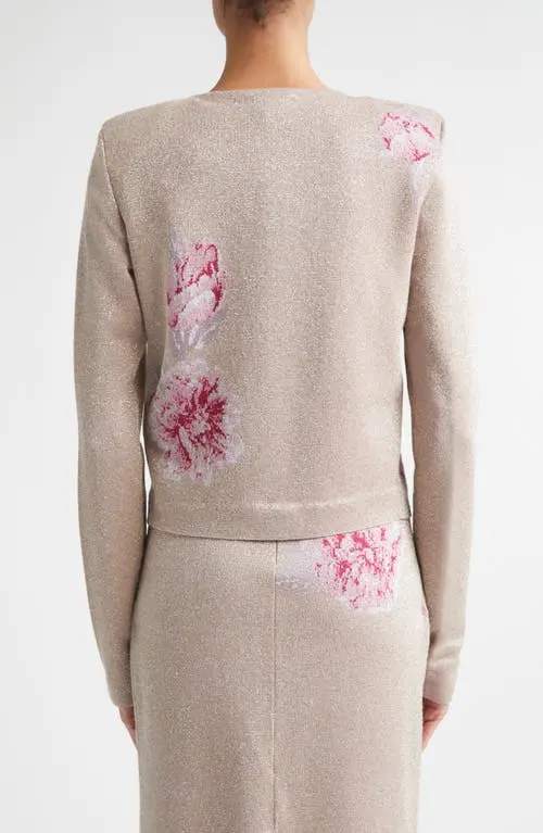 St. John Peony Metallic Jacquard Cardigan