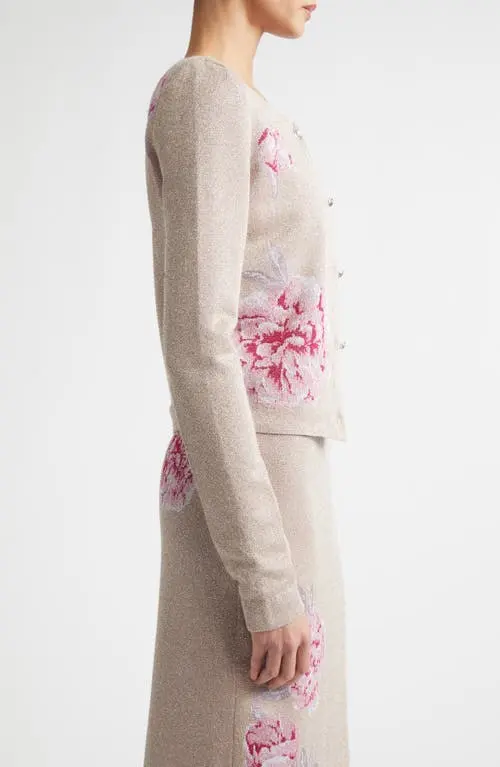 St. John Peony Metallic Jacquard Cardigan
