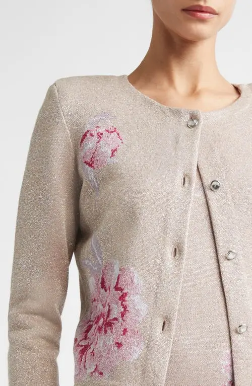 St. John Peony Metallic Jacquard Cardigan