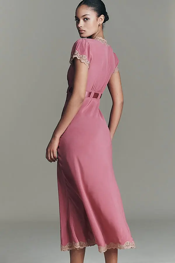 Rixo Marlice Silk V-neck Bow Maxi Dress