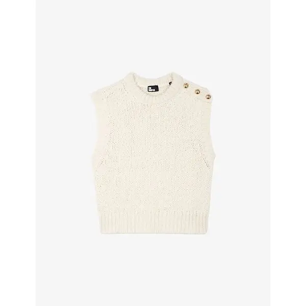 The Kooples Sleeveless Button-embellished Wool And Alpaca Jumper - Light Beige