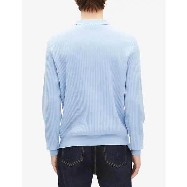 The Kooples Ribbed Logo-plaque Stretch-wool Blend Polo - Light Blue