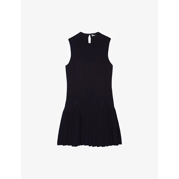The Kooples Sleeveless Pleated-skirt Woven Mini Dress - Dark Navy