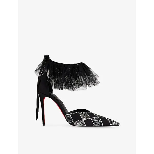 CHRISTIAN LOUBOUTIN Doria Offenbee 100 Crepe-satin And Tulle Heeled Sandals - Vers Black/lin Black