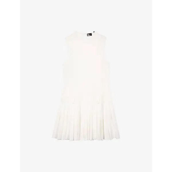 The Kooples Sleeveless Pleated-skirt Woven Mini Dress - Light Beige