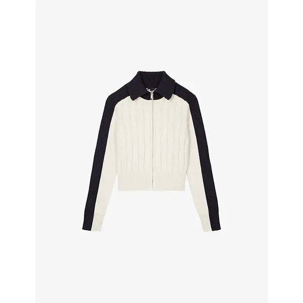 The Kooples Zipped Colour-block Cotton Cardigan - Ecru Navy