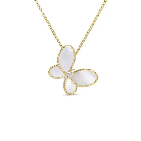 Roberto Coin 18k Yellow Gold Jasmine Diamond And Mother Of Pearl Butterfly Necklace,|7773720ajchm - Yg