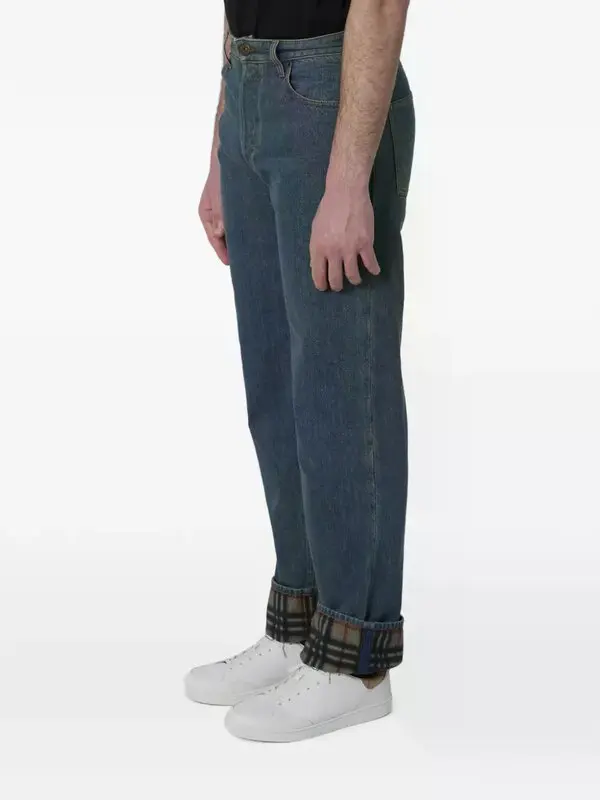 Burberry Straight Jeans With Check Turn-ups - Blue