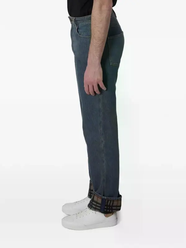 Burberry Straight Jeans With Check Turn-ups - Blue