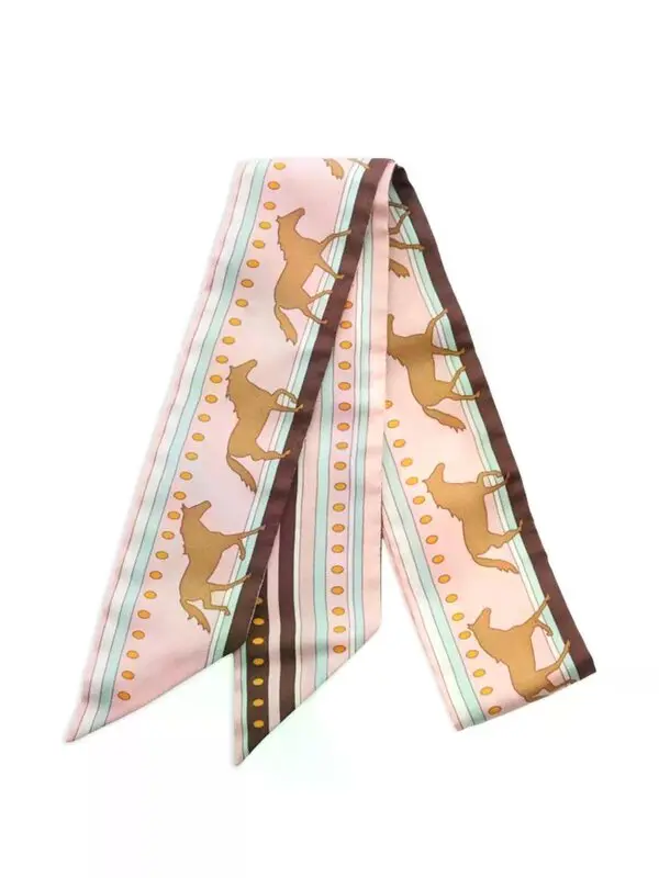 Hermès 10s Horse Stripe Ribbon Scarf - Pink