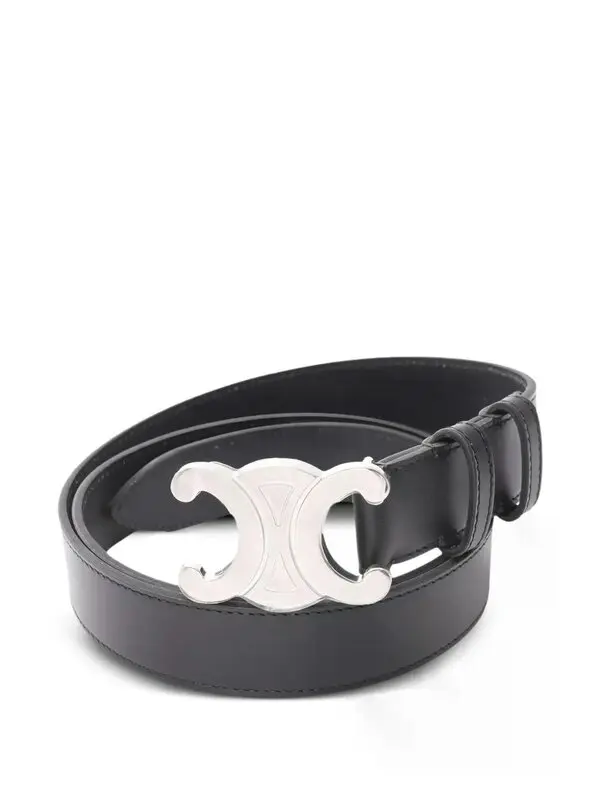 Celine 2020s Large Triomphe Leather Belt - Black