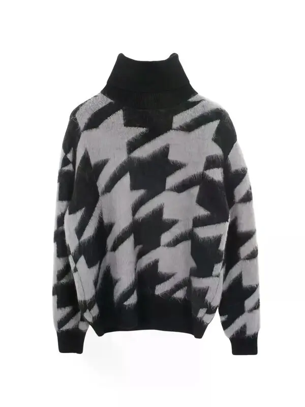 Givenchy 2010s Houndstooth Turtleneck Knitted Sweater