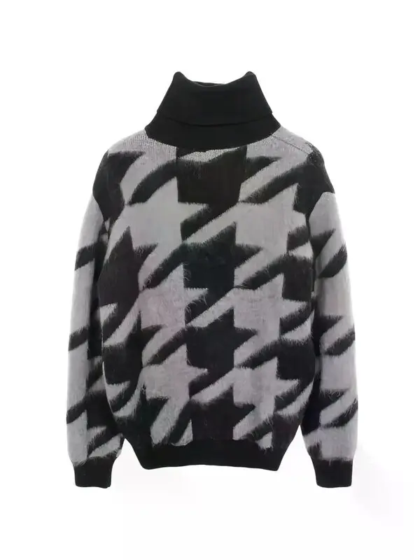 Givenchy 2010s Houndstooth Turtleneck Knitted Sweater