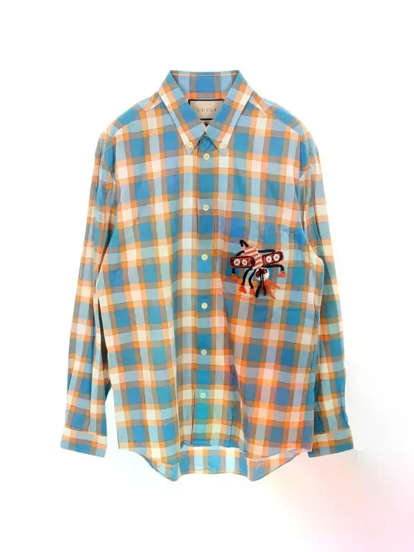 Gucci 2010s Freyja Hartas Embroidery Checked Shirt - Blue