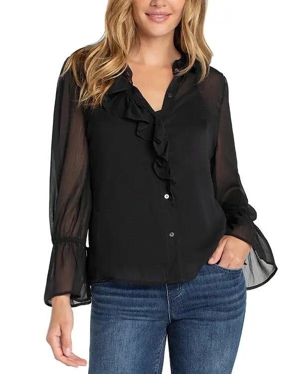 LIVERPOOL Ruffled Front Shirt - Black Print