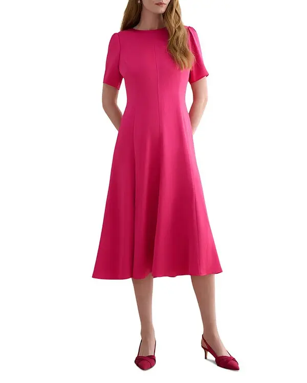 HOBBS LONDON Camille Hammered Satin Midi Dress - Bright Pink
