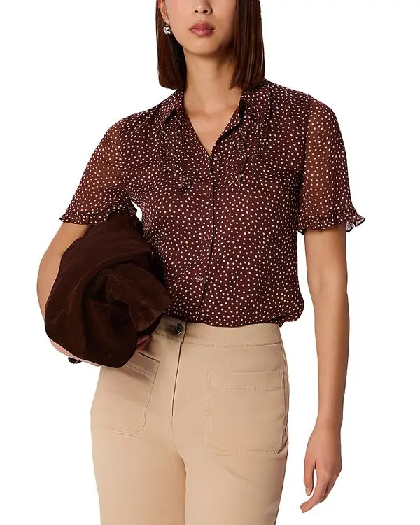 Whistles Polka Dot Sheer Sleeve Shirt - Brown/multi