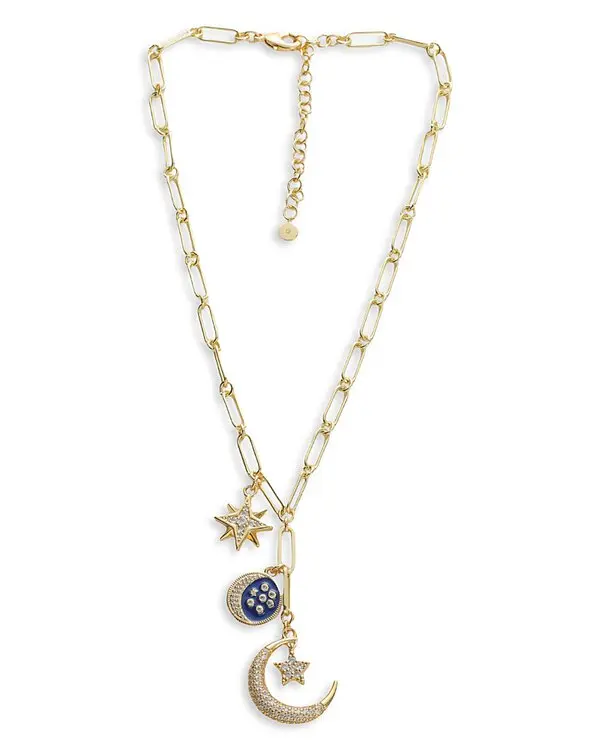 Aqua Cubic Zirconia Celestial Charm Lariat Necklace, 17-19 Exclusive - Gold