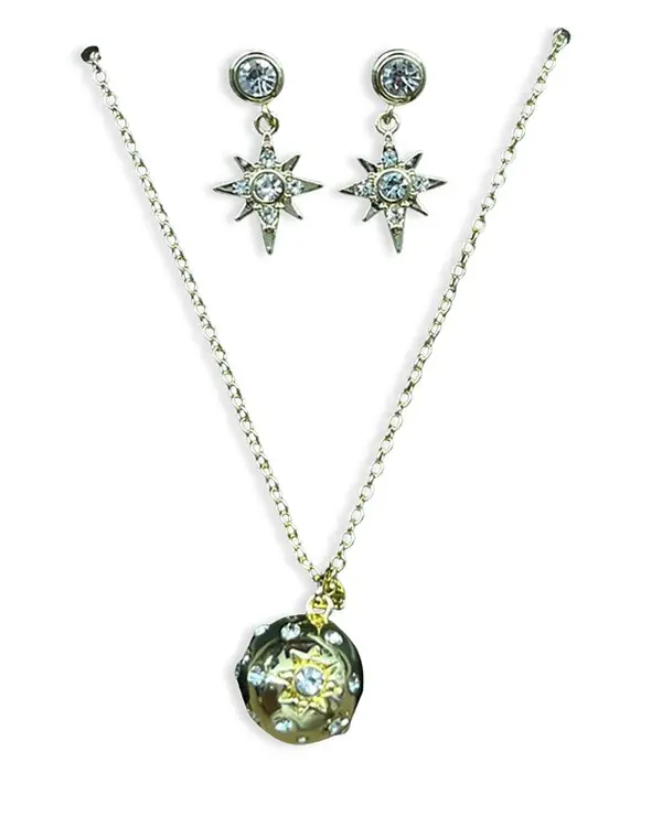 Aqua Cubic Zirconia North Star Pendant Necklace & Drop Earrings Set Exclusive - Gold