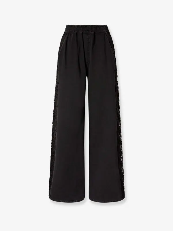 Pinko Denim Trousers With Lace Detail On The Side - Black
