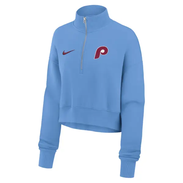 Nike Philadelphia Phillies Phoenix Mlb Cropped 1/4-zip Crew - Blue