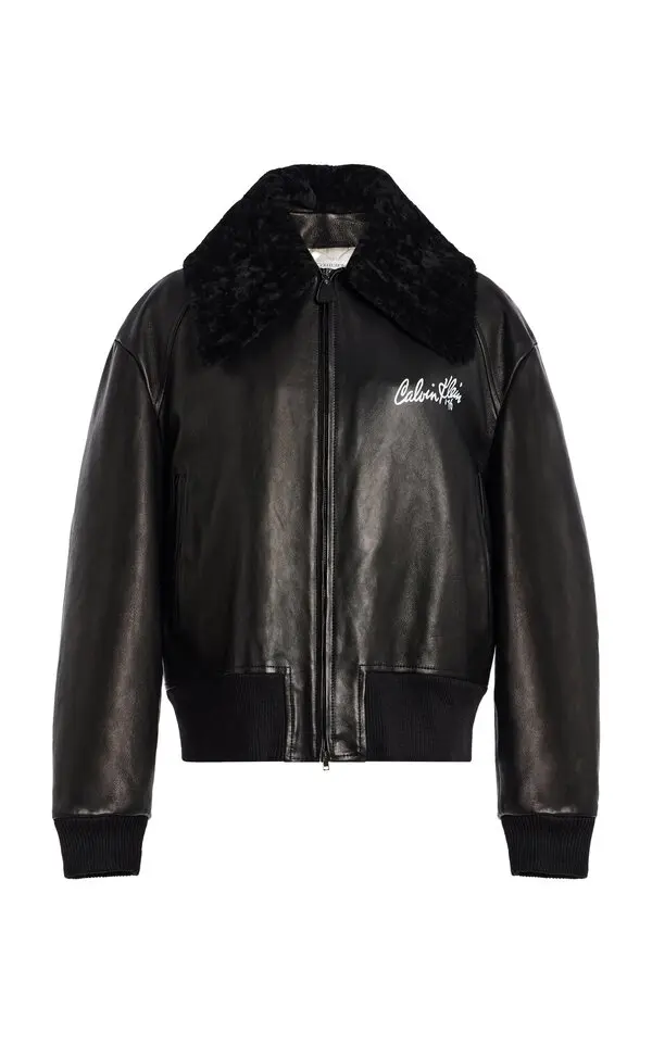 Calvin Klein Denise Leather Bomber Jacket - Black