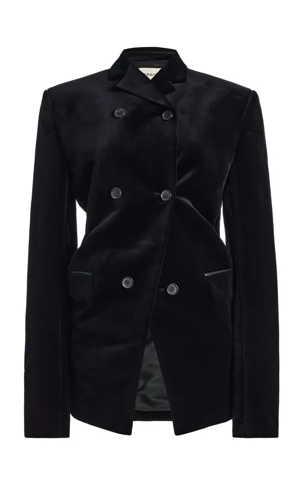 Khaite Rolo Velvet Double-breasted Jacket - Black