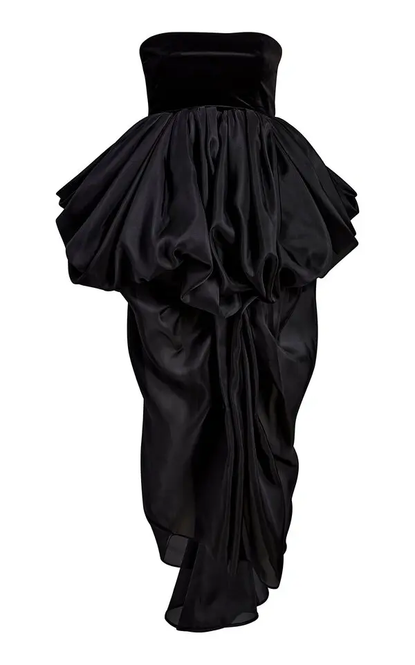 Khaite Bronte Silk Organza Midi Dress With Ruffle Detail - Black