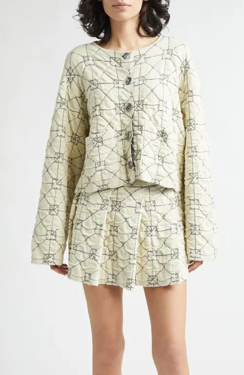 YANYAN June Boxy Jacquard Cardigan - Ivory