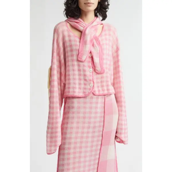 YANYAN Gingham Check Wool Cardigan With Removable Hood