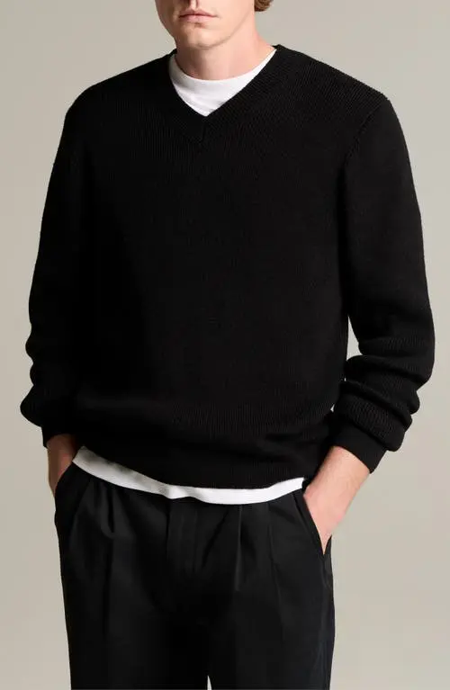 Vince Solid V-neck Ribbed Sweater - Black