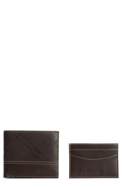 Barbour Tyneside Leather Wallet & Card Holder Set - Brown