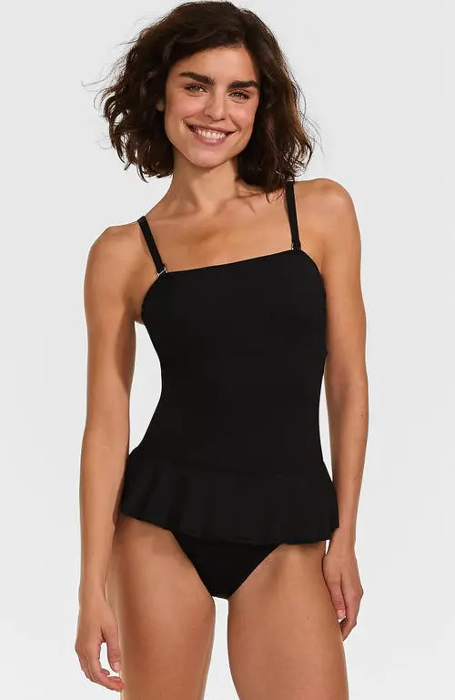 LANDS' END Sculpting Suit Ruffle Bandeau One-piece Swimsuit - Black