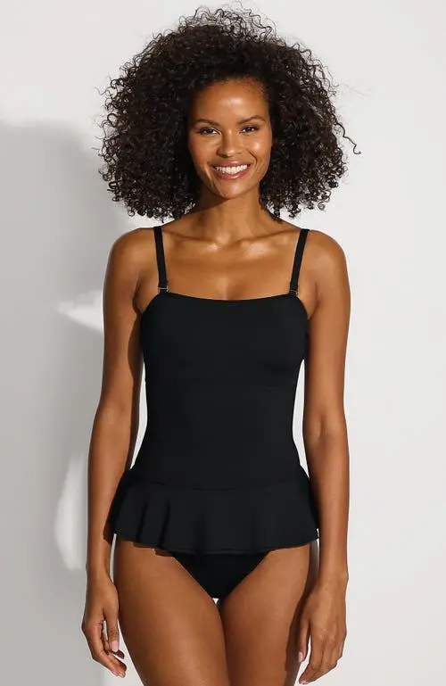 LANDS' END Sculpting Suit Ruffle Bandeau One-piece Swimsuit - Black