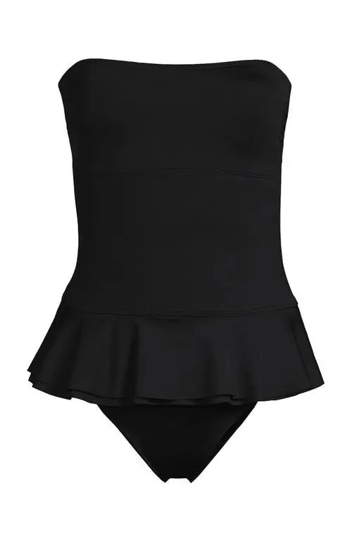 LANDS' END Sculpting Suit Ruffle Bandeau One-piece Swimsuit - Black