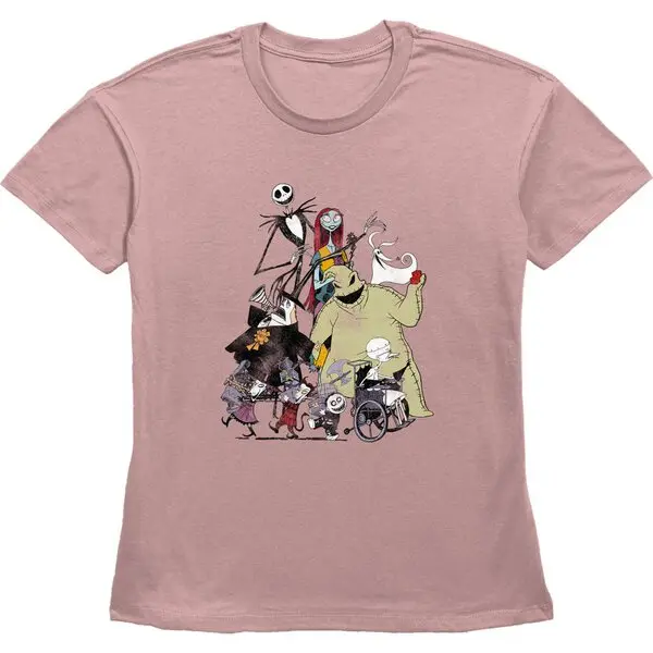 THE NIGHTMARE BEFORE CHRISTMAS Group Character Shot Graphic T-shirt - Desert Pink