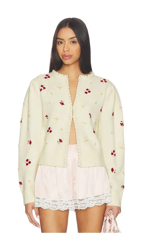 Majorelle Talia Cardigan In Cream - Cream With Pink Multi