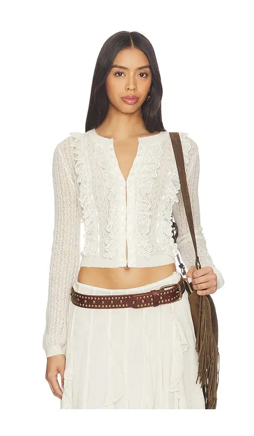 LoveShackFancy Melisse Cardigan In Cream - White