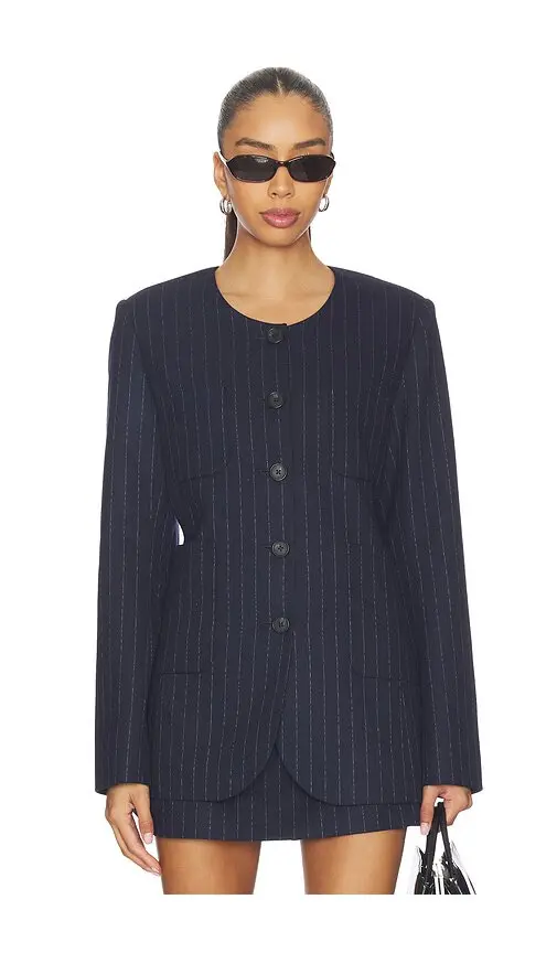 FAVORITE DAUGHTER The Busy Jacket In Navy - Navy Pinstripe