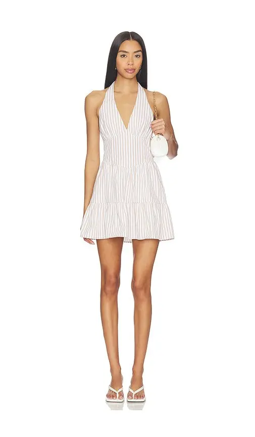 MORE TO COME Davina Halter Mini Dress In Beige - Nude Stripe