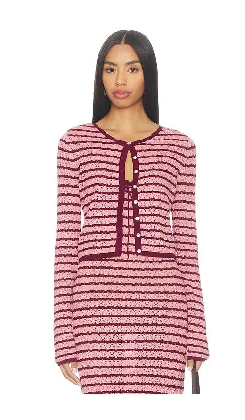 L*Space Rosalie Cardigan In Pink,burgundy - Strawberry Stripe