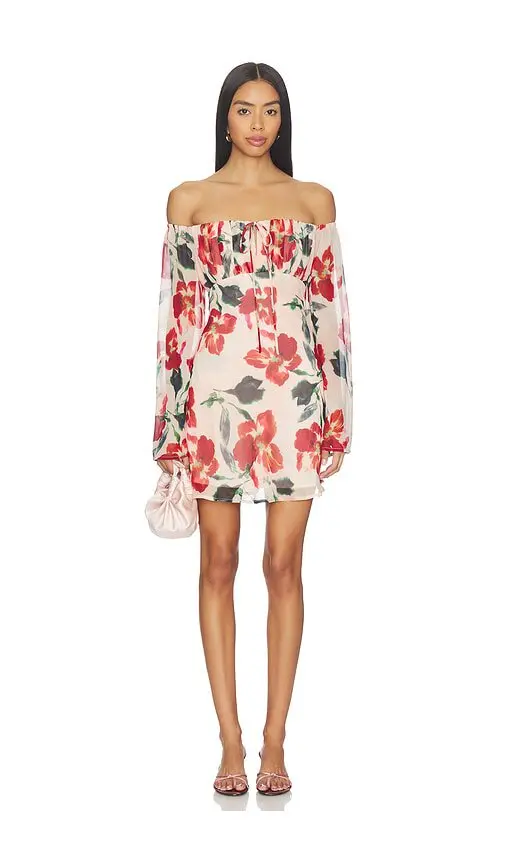 Minkpink Arabella Off Shoulder Dress In Blush - Red Floral